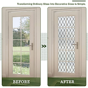 VELIMAX Frosted Black Lattice Window Film Static Cling Window Privacy Films Decorative Glass Vinyl Film for Windows Removable Sun Blocking Anti-UV 17.7x78.7 inches