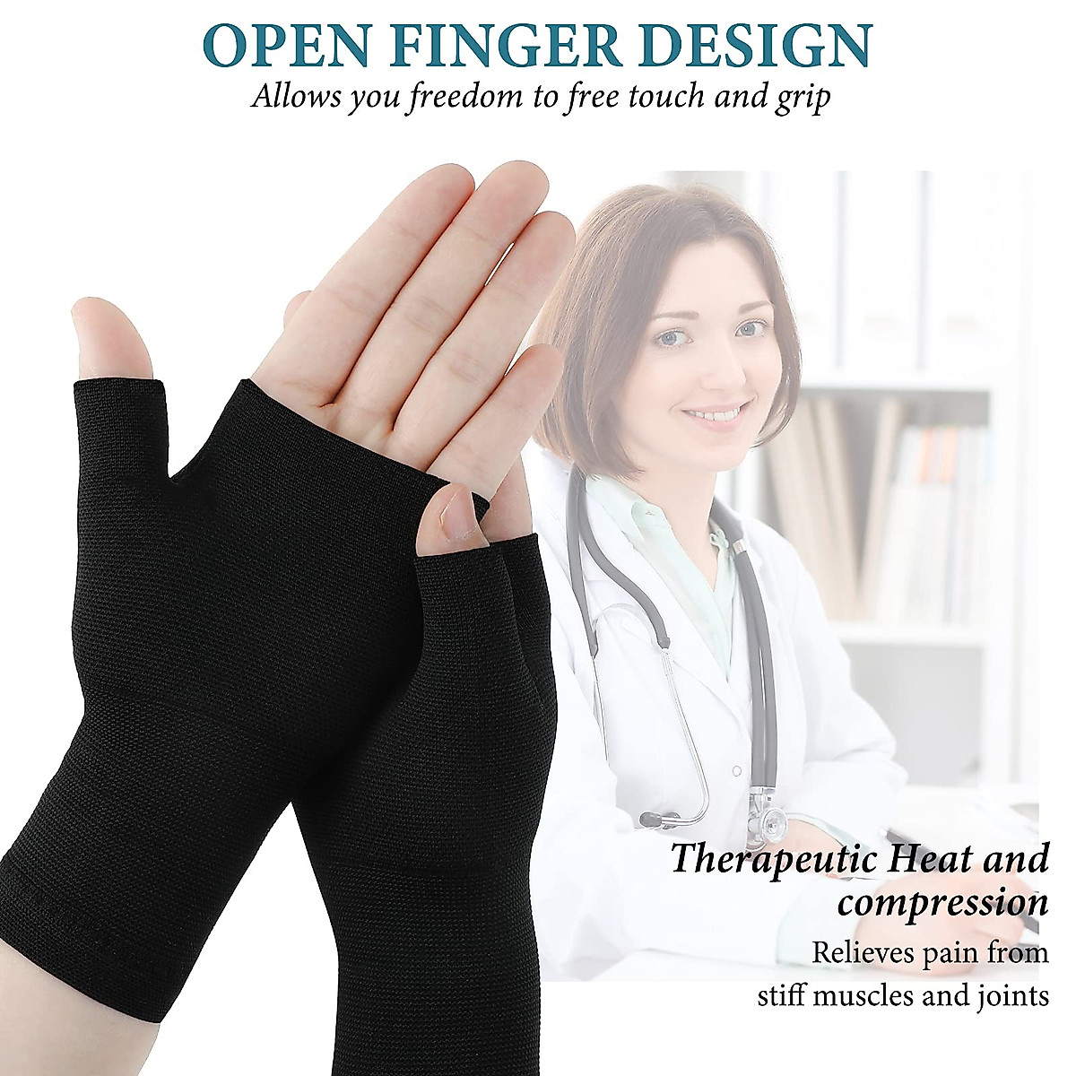 4 Pieces Unisex Wrist Thumb Support Sleeve Fingerless Wrist Gloves Compression Arthritis Gloves Sports Wrist Support Brace for Fatigue Sports Typing (Black, Medium)