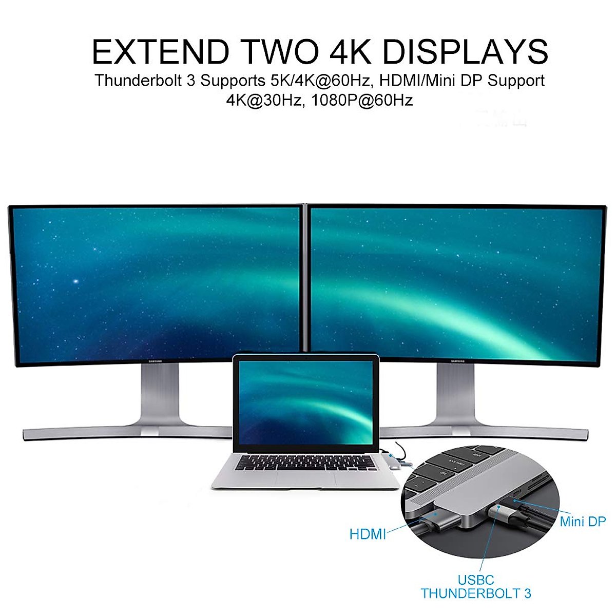 HyperDrive Mac USB C Hub Adapter, Multi-Port Hub MacBook Pro 2020 2019-2016, MacBook Air 8-in-2 Dongle w Thunderbolt 3, USB-C 100W PD, 4K HDMI, MiniDP, microSD/SD Card Reader, 2xUSB A - Gray