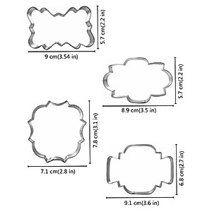 4 pcs of Plaque Cookie Cutters Set, Stainless Steel Wedding Frame Fondant Cutters Baking DIY Molds