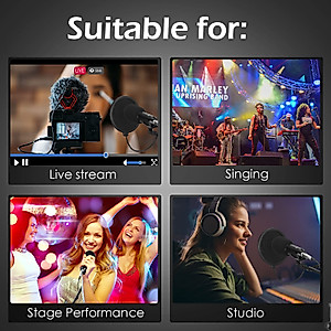 4 Pcs Tripod Microphone Stand Adjustable Boom Height Mic Stand with Mic Clip and Windscreen Collapsible Overhead Boom Stand for Live Stream, Singing, Stage Performance, Studio, Max Height 60 Inch