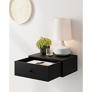 Aienvey Floating nightstand, Floating Shelf with Drawer, Wall Mounted Nightstand, Floating Bedside Table (Black)