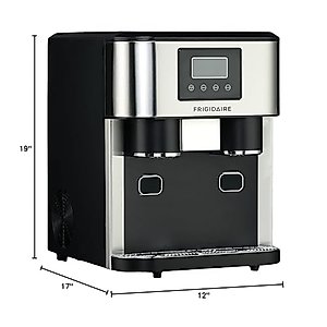 Frigidaire EFIC245-SS EFIC245 3-in-1 Countertop Crunchy Chewable Nugget Style Dual Ice Crusher and Cube Maker, Makes 33 Pounds in 24 Hours, 2 Sizes, with Water Dispenser and Line-in, Stainless Steel