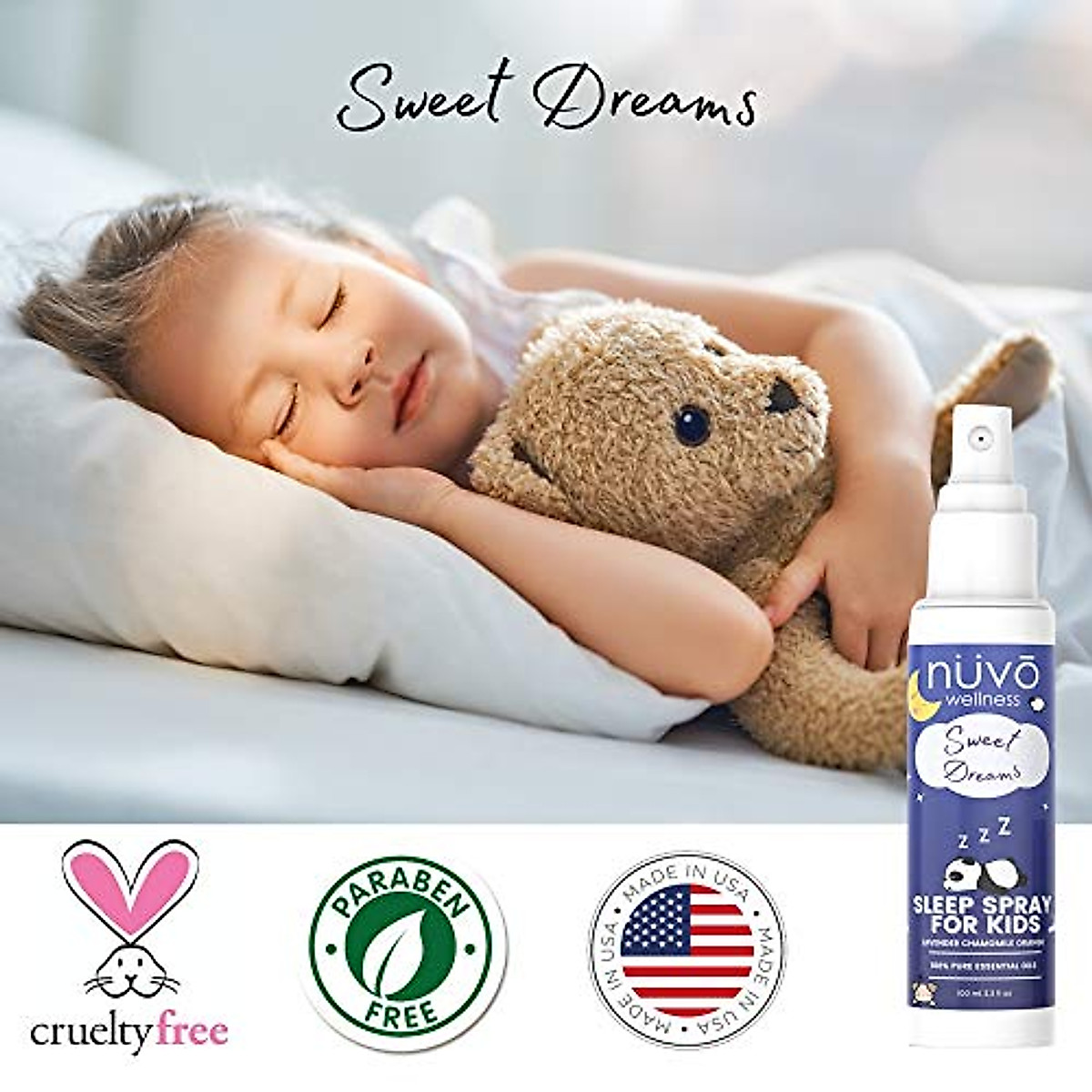 NUVO WELLNESS Pillow Spray for Kids - Room, Linen & Deep Sleep Spray Made with Therapeutic Essential Oils - Lavender, Chamomile & Orange Blend - (3.3oz)