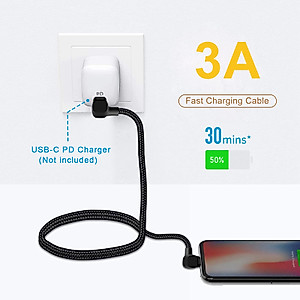 MFi Certified USB C to Lightning Cable 5FT Apple Fast Charger Cable iPhone 90 Degree Charger Cord Durable Braided Data Sync Charging Cable Compatible with iPhone 13/13Pro/12Pro 12 11/XS MAX X(Black)