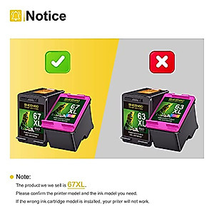 67XL Ink Cartridges Black Color Combo Pack Replacement for HP 67XL 67 XL High Yield for Envy 6055e 6055 6052 6075 Envy Pro 6455e 6455 6475 6458 DeskJet 4155 2755e 2755 Printer (1 Black, 1 Tri-Color)
