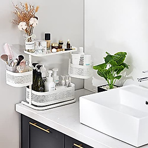 KINGRACK Bathroom Counter Organizer, 3 Tier Rotating Bathroom Storage Organizer, Vanity Tray Organizer for Bathroom Countertop, Kitchen Spice Rack,White