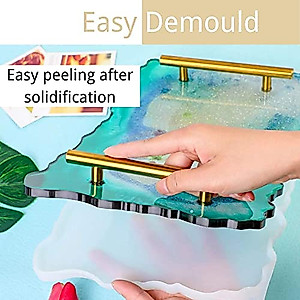 Silicone Resin Tray Mold,Large Irregular Tray Mold Epoxy Resin Mold with 2 Metal Handles Easy Demold Silicon Coaster molds for Making Faux Agate Tray,Serving Board,Fruit Tray,etc,L