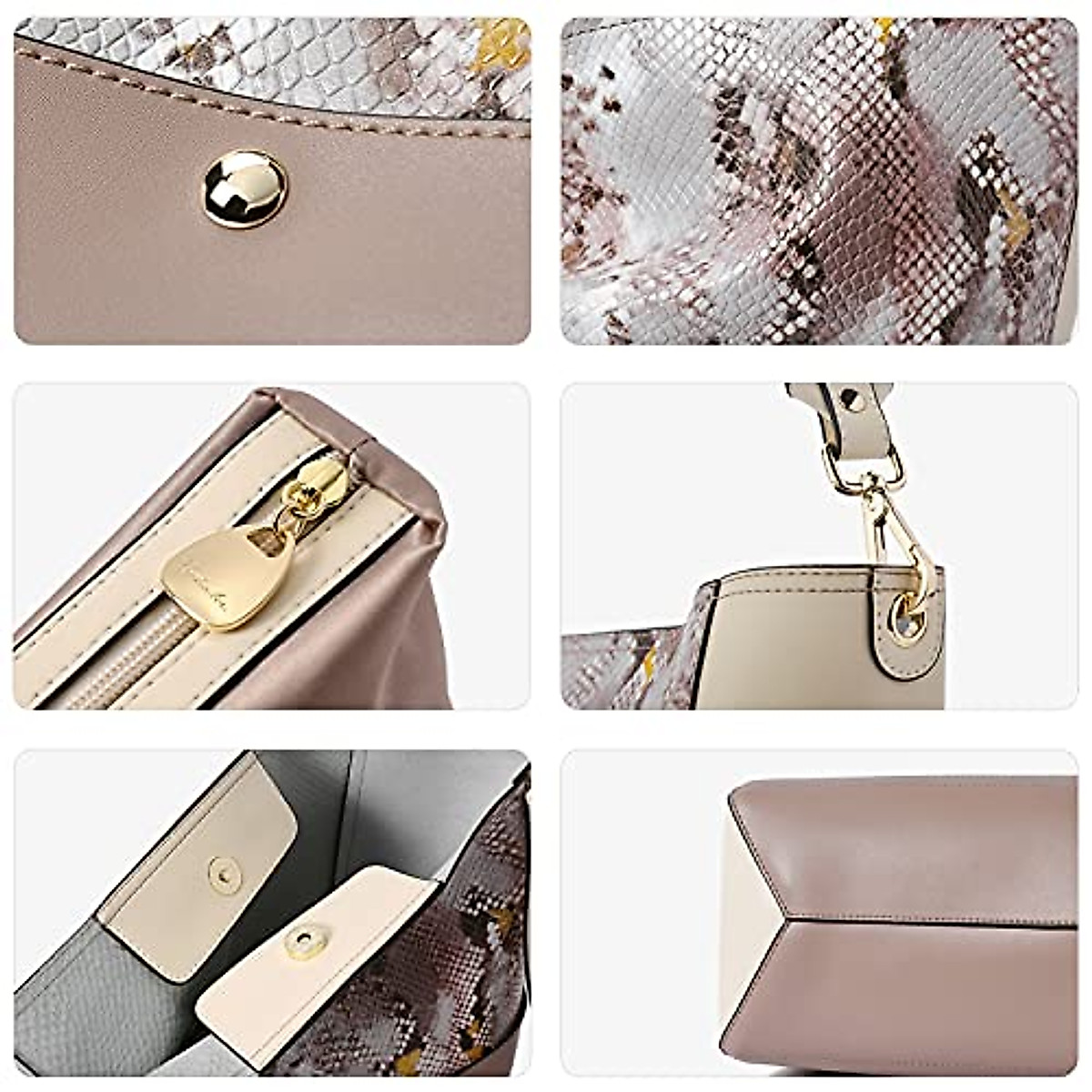 BOSTANTEN Women's Leather Designer Handbags Tote Purses Shoulder Bucket Bags SnakePrint