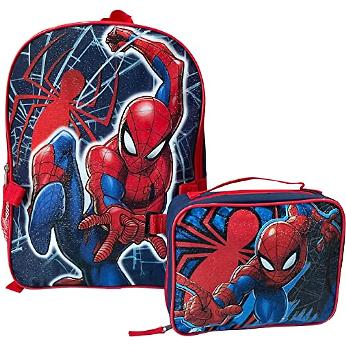 Spider-Man 15 Inch Kids Backpack With Removable Lunch Box Set (Navy Blue-Red)