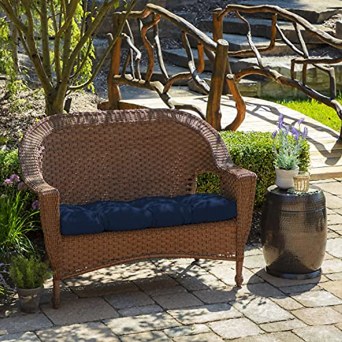 Arden Selections Outdoor Wicker Settee Cushion 41.5 x 18, Sapphire Blue Leala