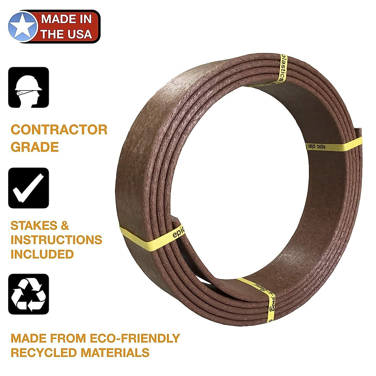 USA Made - Heavy Duty Landscape Edging, Garden Planter & Pathway Bender Board Edge Border Kit - Thick Terrace Board 3.3" H x 16'ft L - Includes 4 Stakes