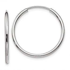 Medium 14K White Gold Continuous Endless Hoop Earrings, (1.5mm Tube) (.90 inch - 23mm)