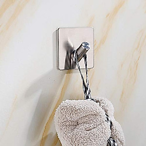 4 Pack Adhesive Hooks Metal Heavy Duty Wall Mounted 3M Sticky Hook for Hanging Coat, Scarf, Bag, Towel, Keys for Home, Bedroom, Entryway NO Damage Wall Hangers Square Brushed Nickel