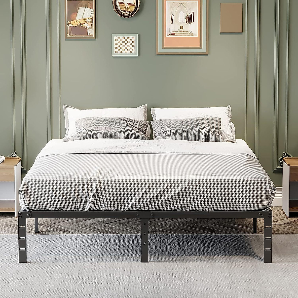 Allouncer Queen Bed Frame, Heavy Duty Bed Frame Queen Size, Metal Platform Bed Frame Queen Size with Under Frame Storage Space, No Box Spring Needed, Noise Free, Quick & Easy to Assembly
