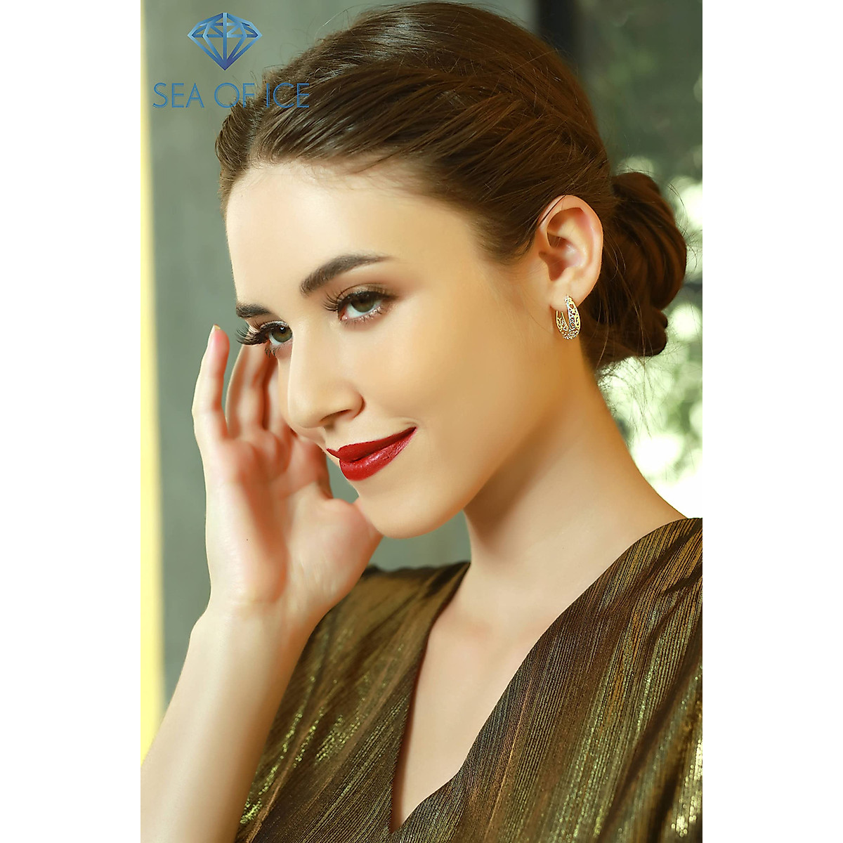 SEA OF ICE Silver Hoop Earrings for Women - Oval Filigree Trendy Fashion Hoop Earrings – Sterling Silver Earrings for Women Gift Holiday