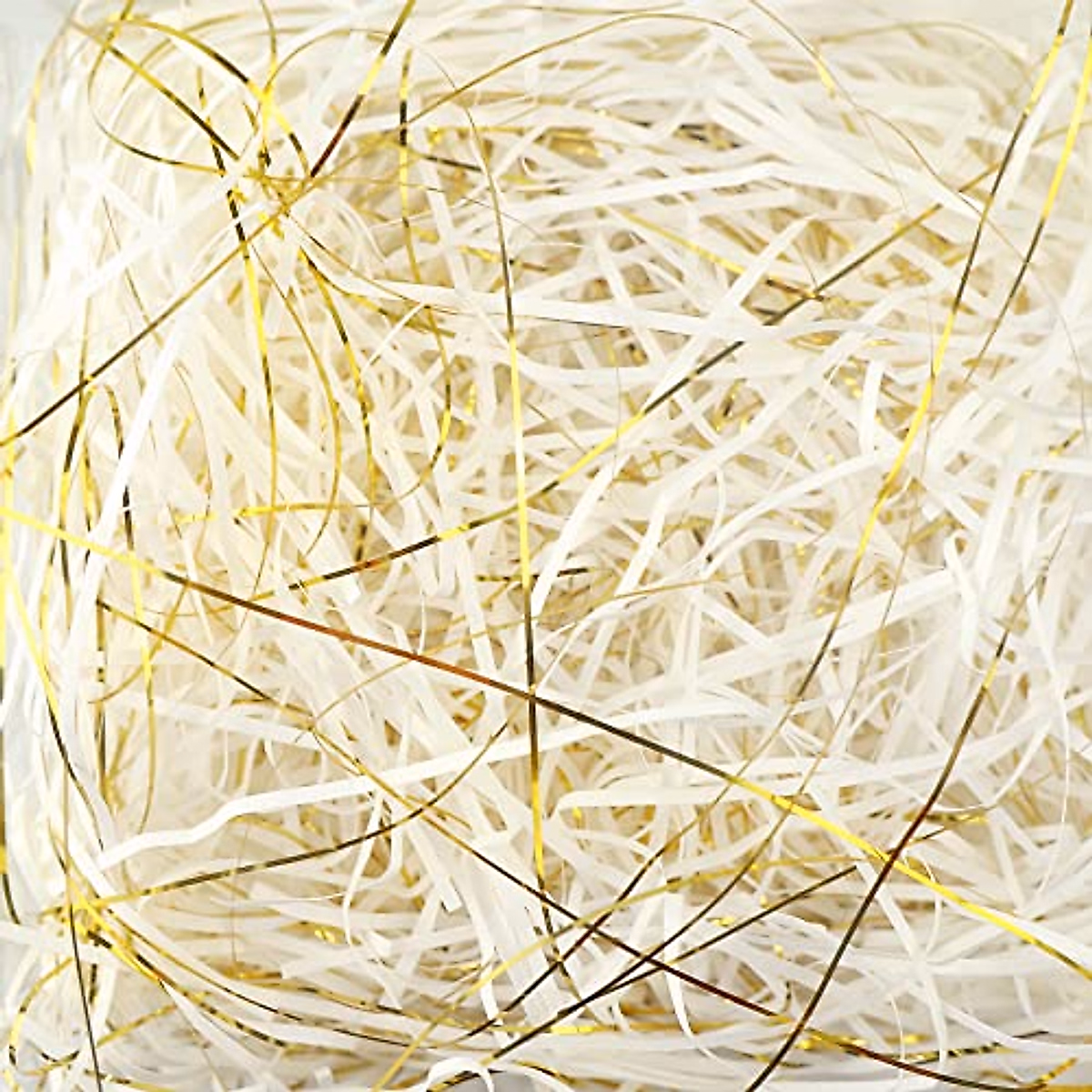 Zwish 1LB Basket Filler Iridescent Film PP Hamper Shreds Paper Shredded Crinkle Confetti for fo Gift Basket, Bags Packaging Filling-White & Gold