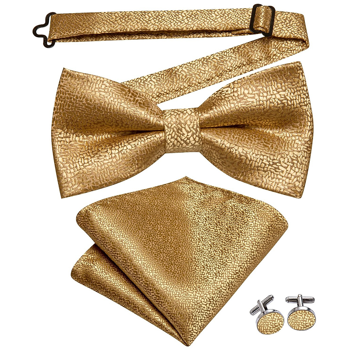 Dubulle Gold Bow Tie Lapel Pin Set for Men Mens Solid Gold Pretied Bowties Handkerchief Cufflinks