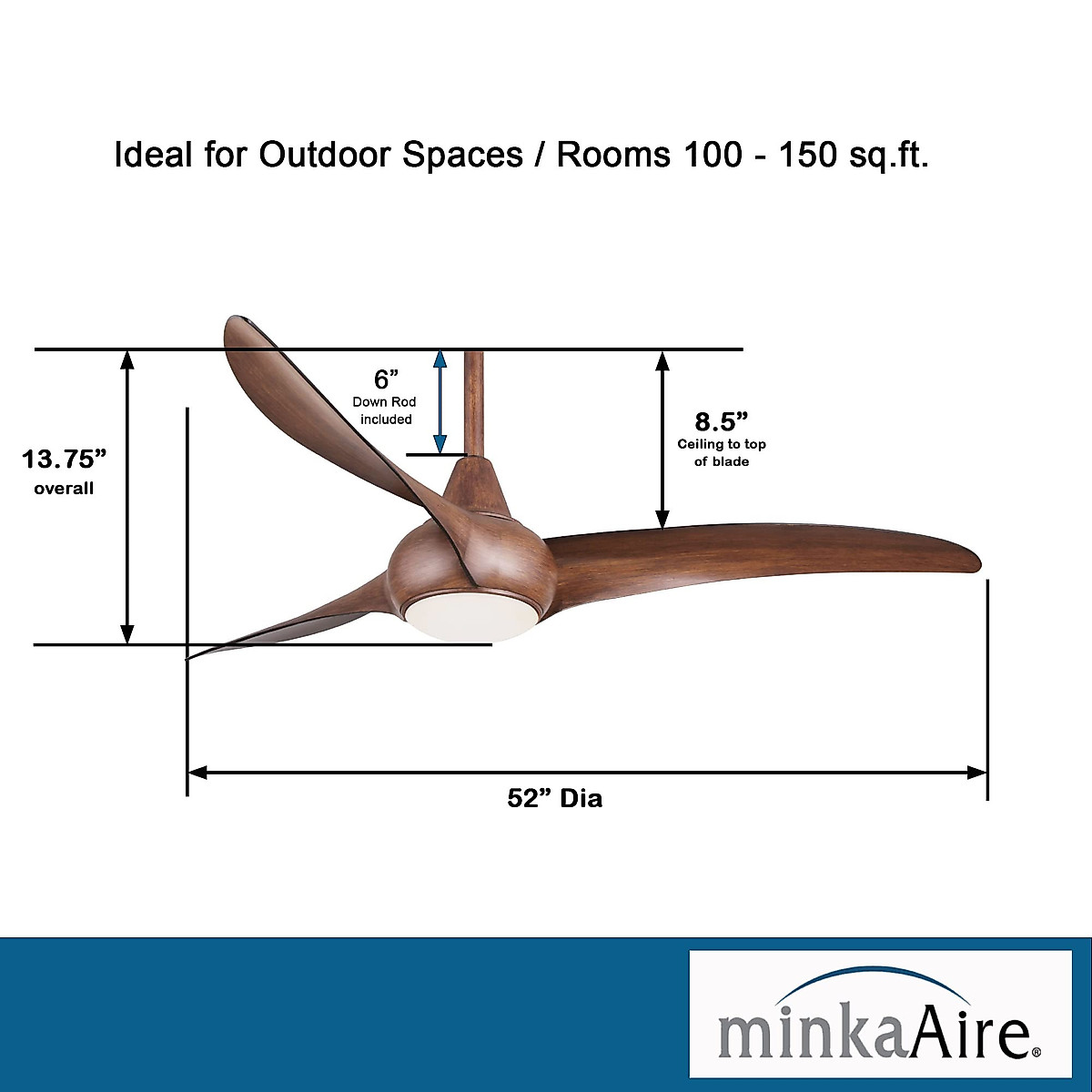 Minka-Aire F844-DK Light Wave 52" Ceiling Fan, Distressed Koa with Remote and Additional Wall Control