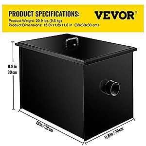 VEVOR Commercial Grease Interceptor 8 LB, Carbon Steel Grease Trap 4 GPM, Grease Interceptor Trap with Side Water Inlet, Under Sink Grease Trap for Restaurant Canteen Factory Home Kitchen
