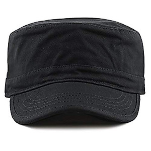 The Hat Depot Cadet Military Army Baseball Cap Tie Dye & Washed Cotton Basic & Distressed Cadet Brushed Cotton Cap (1. Basic - Black)