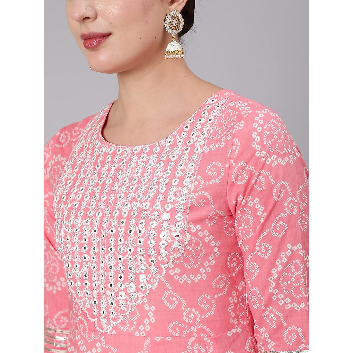 DREAMANGEL FASHION Womens Party Wear Pure Cotton Anarkali Kurta and Palazzo With Dupatta (as1, alpha, s, regular, regular, Pink, Small)