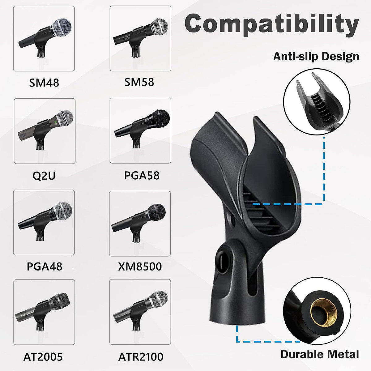 Mictop Universal Microphone Clip Holder, Comes with 5/8" Male to 3/8" Female Screw Adapter Suitable for Handheld Microphones, 2-Pack