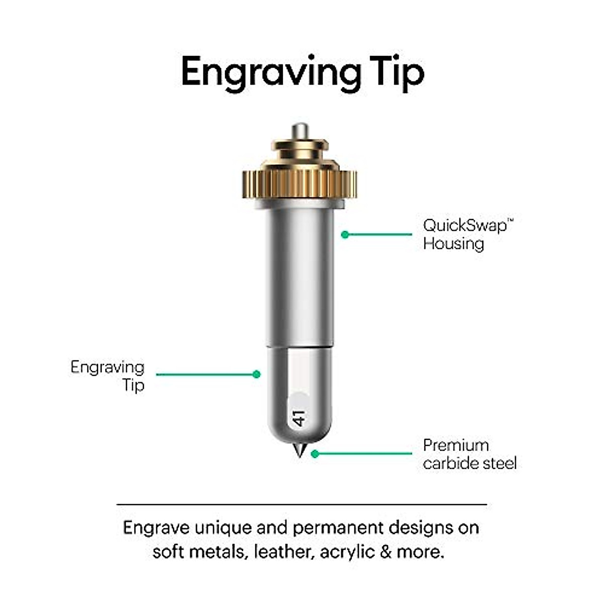 Cricut Engraving Tip + QuickSwap Housing, Premium Carbide Steel Engraving Tip, Inscribes Lasting Design on Glass, Metal & More, Compatible with Cricut Maker Cutting Machine, Silver