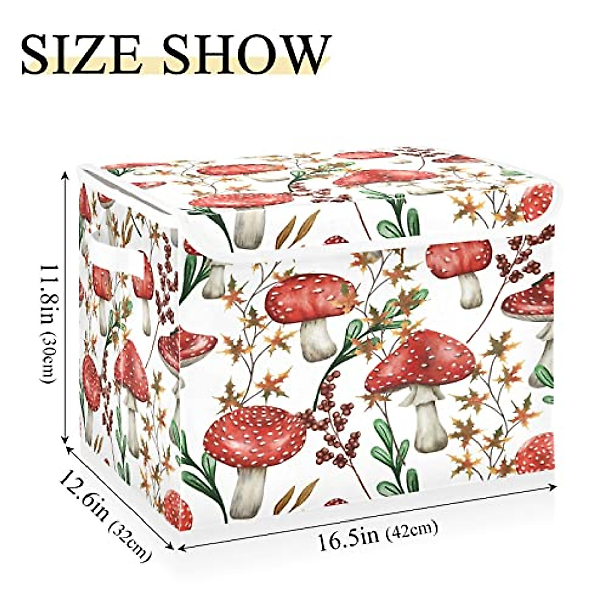Mushroom Leaves Storage Basket 16.5x12.6x11.8 In Collapsible Fabric Storage Cubes Organizer Large Storage Bin with Lids and Handles for Shelves Bedroom Closet Office
