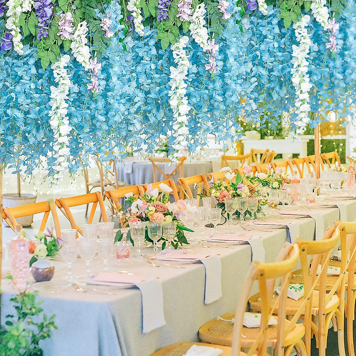 FOEVAFLO Artificial Wisteria Flowers Garland, Hanging Vines with Flowers for Wedding Arch, Party, Wall Backdrop Decor, 7.2ft/pcs (4pcs, White)