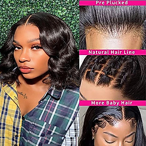 BSTDAE Short Body Wave Lace Closure Wigs Human Hair 180 Density Short Bob Wigs Body Wave 4X4 Lace Front Wig Glueless Wigs Body Wave Human Hair Wigs Pre Plucked Natural Color (12 Inch, 4x4 Wig)