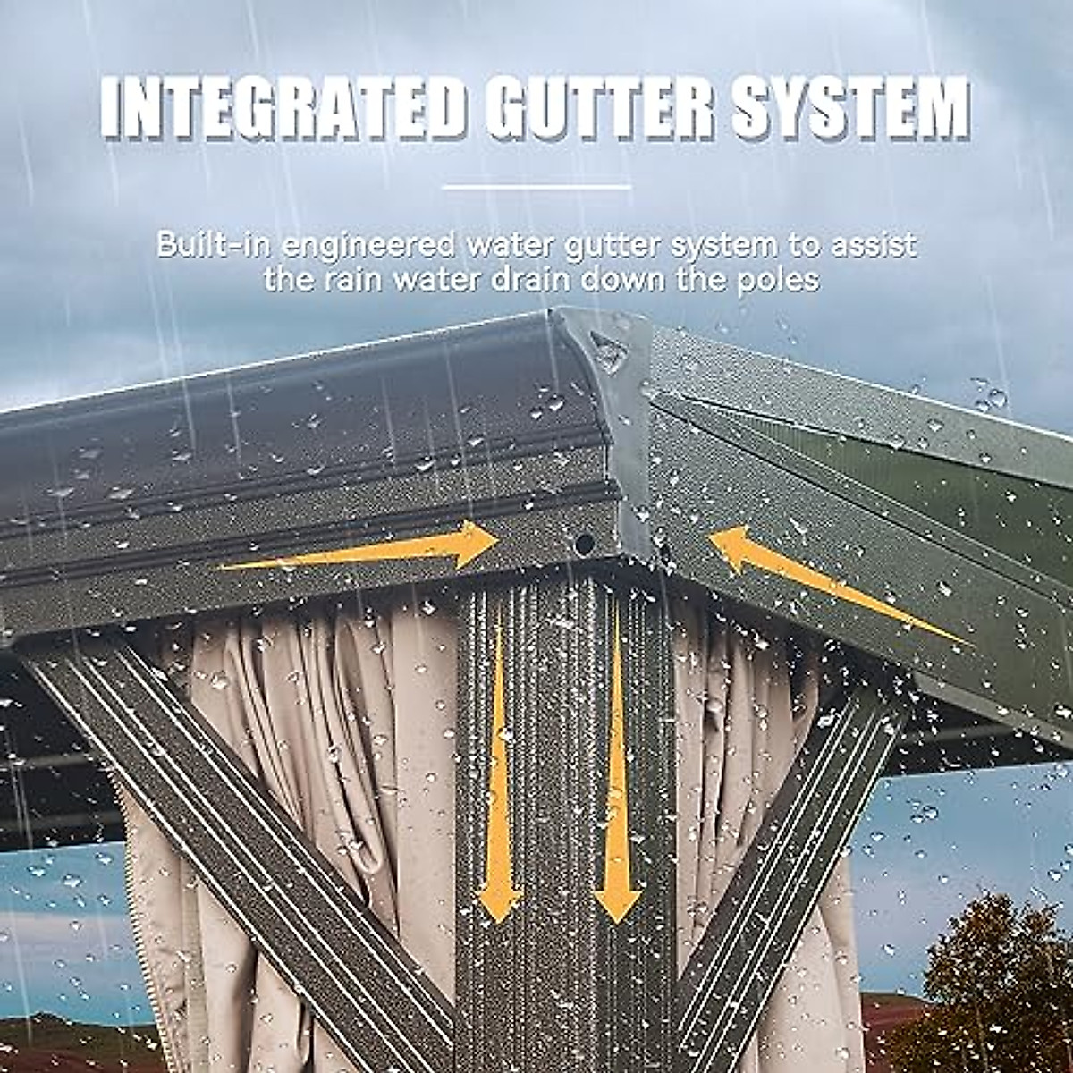 Domi Outdoor Living 10' x 12' Hardtop Gazebo with Aluminum Frame, Wall Mounted Gazebo Galvanized Steel Roof Sloping Pergola with Curtains and Netting for Patio Deck Backyard Lawn Party