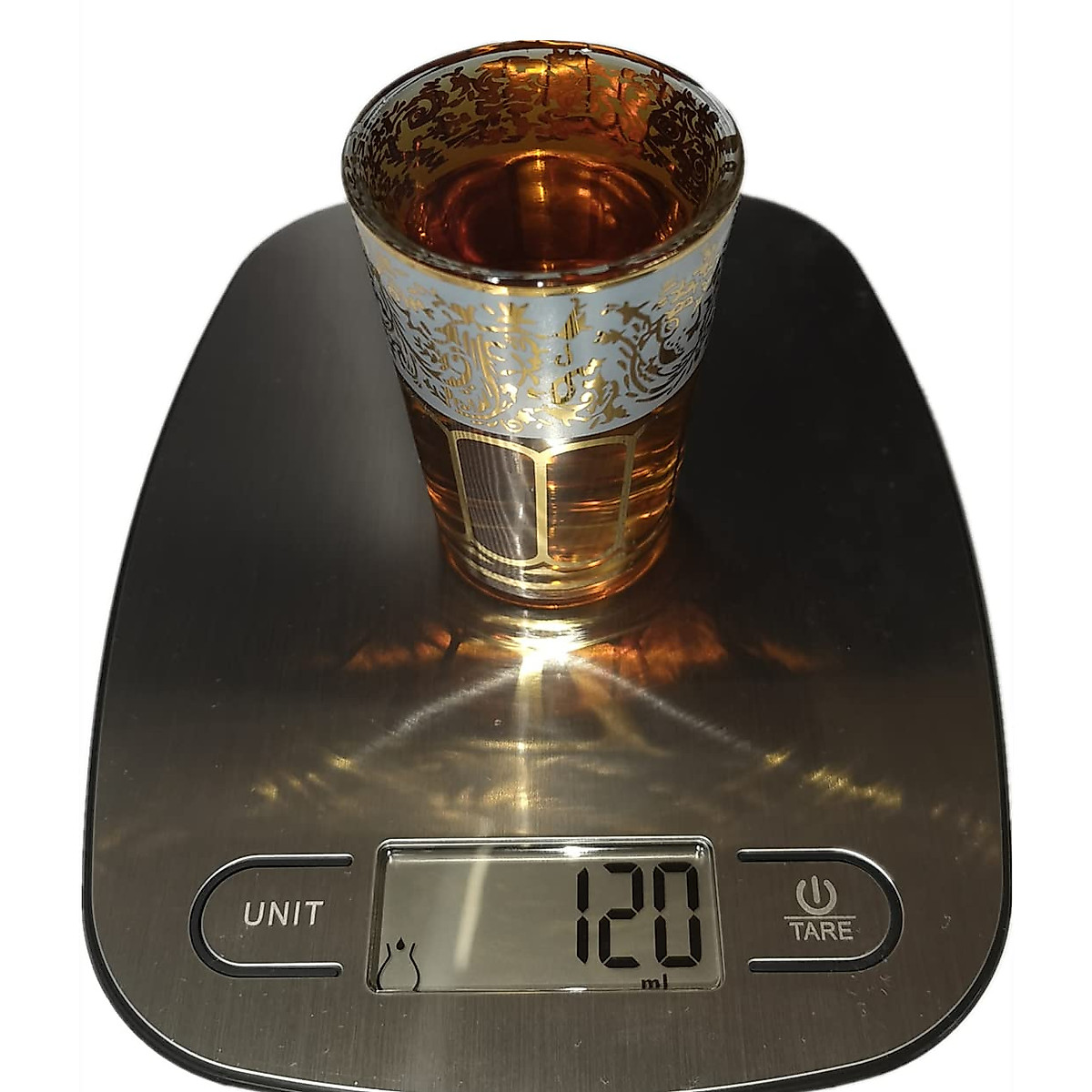 Big Gold Shot Glasses, Mini Juice Glasses, 4 oz Shot Glasses Set, Party Shot Glasses With Colorful Print, Small Stemless Wine Glass Set Of 4, 5oz Moroccan Tea Glasses