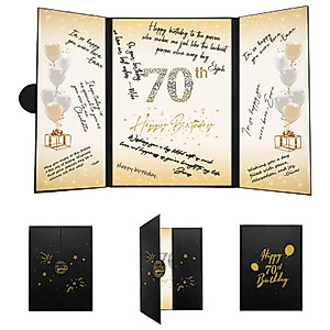 Crenics 70th Birthday Decorations Black and Gold, Creative 70th Birthday Guest Book Alternative, 70th Birthday Signature Book 18 x 12 inch, Great 70th Birthday Gifts for Men or Women
