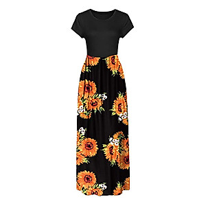 F_Gotal Clearance Womens Dresses Summer Casual O Neck Floral Mini Swing Dress Sleeveless Beach Sundress Party Cocktail Black