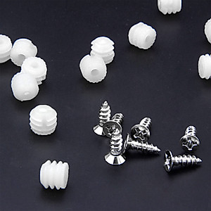 MingQiEven 200 Pack Plastic Hinge Dowel Inserts with Screws, White Dowels Door Hinge for Cabinet Door Drawer Bedside Table Repair Installation Replacement Bathroom Kitchen