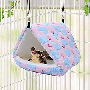 Litewoo Sugar Glider Sleeping Pouch Small Animal Hammock, Hanging Bed Warm Cotton Nest for Rat Hamster Gerbil Sugar Glider Chinchilla Squirrel Guinea Pig (Large Pink)