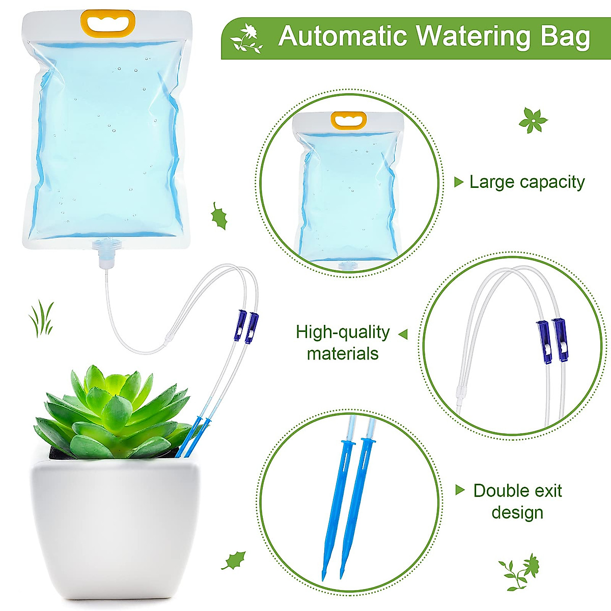 3 Pieces 3.5 L IV Drip Bag for Plants Drip Bag Automatic Plant Stuff Watering Bag System Drip Irrigation Device Adjustable Control Valve Switch for Indoor Outdoor Plant Waterer