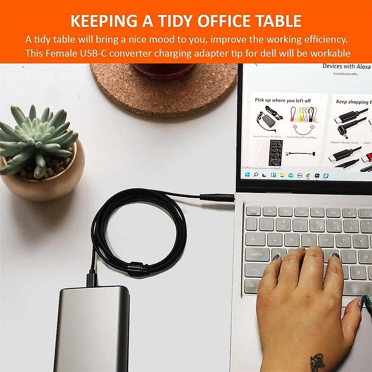 RAINSUNG USB C to Smart Tip Charging Cable for Dell Laptop Charger 45W 65w 90W 4.5mm Connector for Inspiron 11 13 14 17 15 3000 5000 7000-Nylon Braided 1.8m