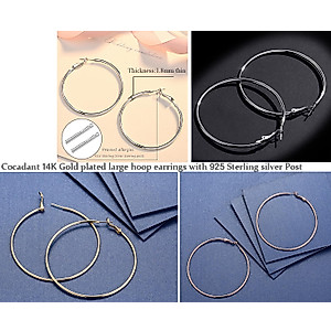 Cocamiky 9 Pairs Big Gold Hoop Earrings for Women,Surgical Steel Silver Hypoallergenic Earrings Set with Sterling Silver Post 14K Rose Gold Plated Small Thin Hoop Earrings