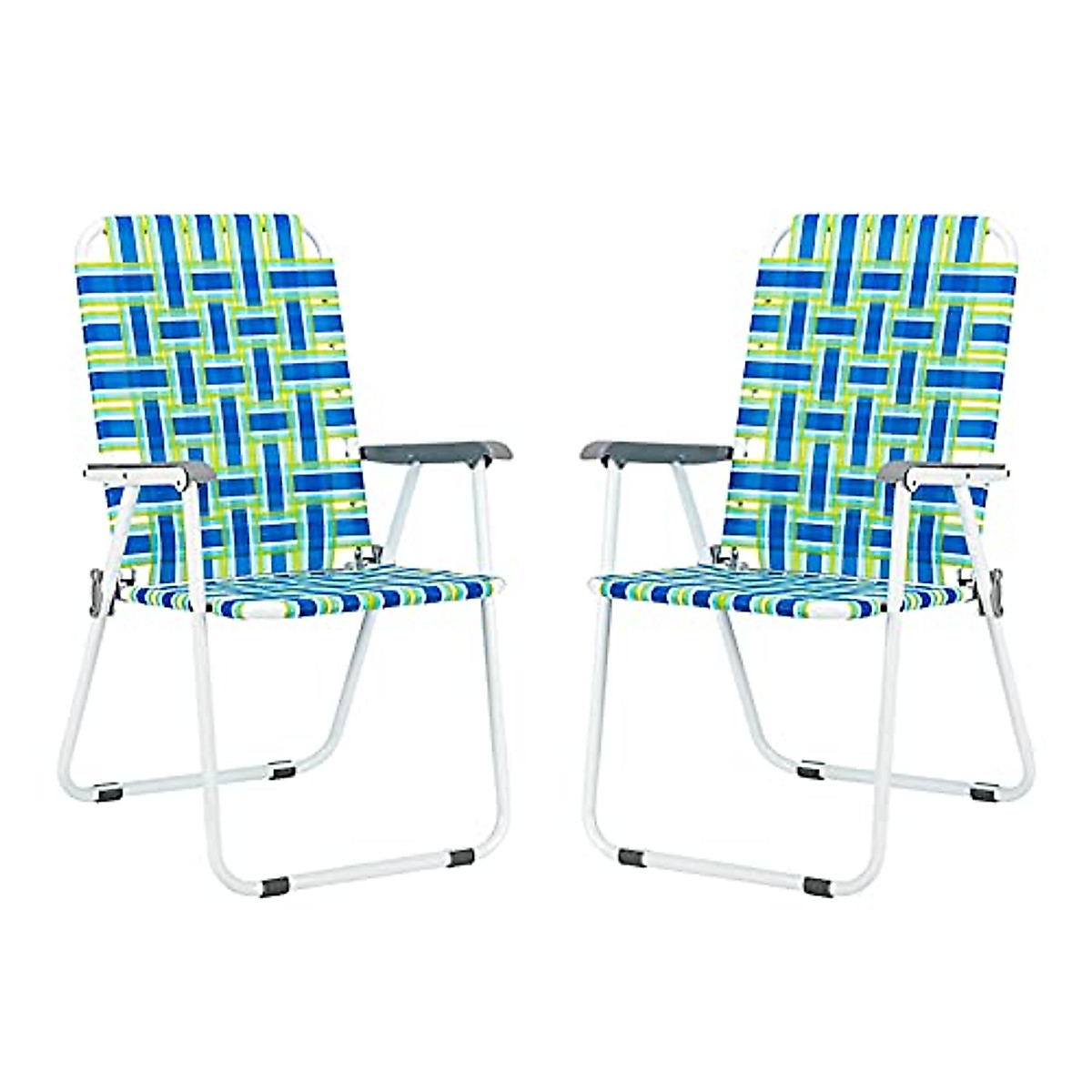Vasitelan Patio Lawn Chairs Folding Chairs Set of 2, Webbed Folding Chair Outdoor Beach Chair Portable Camping Chair for Yard, Garden (Blue)