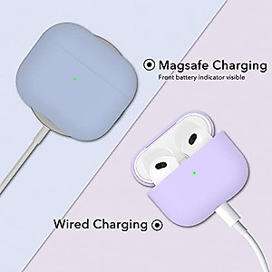 ORNARTO Compatible with AirPods 3rd Generation Case Cover, Soft Liquid Silicone Skin Cover for Women Men Shock-Absorbing Protective Case for AirPods 3 Gen 2021, Front LED Visible-Sierra Blue