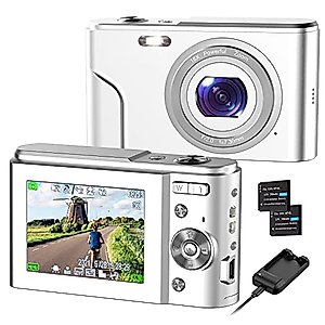 Digital Camera, RUAHETIL Autofocus FHD 1080P 36MP Vlogging Camera for Kids, 16X Zoom 2 Charging Modes Kids Compact Camera Point and Shoot Camera for Kids Teens Students（Silver）