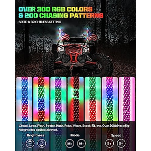CO LIGHT Fat Spiral LED Whip Lights Thick Antenna 2FT Remote Control RGB Chasing/Dancing Light for UTV ATV 2PCS, APP-Supported 300 Colors & 200 Modes with Turn Signal, Brake Light, Reversing Light
