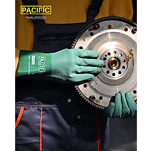 PACIFIC PPE Nitrile Chemical Resistant Gloves, Chemical Gloves, Reusable Heavy Duty Work Gloves, Acid, Alkali and Oil Protection, Non-Slip, Large