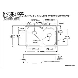 Kingston Brass Gourmetier GKTDD3322C Studio Self-Rimming Double Bowl Kitchen Sink, Brushed Stainless Steel