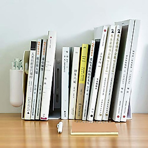 Greeney Expandable Bookend,Adjustable Desktop Bookshelf with Pen Holder for Office School Home Desk (White)