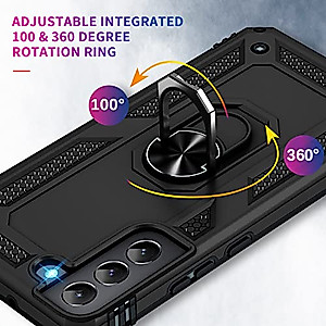 Vaki for Samsung Galaxy S22+ Plus 5G Case with Built in Screen Protector Military Grade Hard Rugged Cover Heavy Duty Armor Galaxy S22 Plus Phone Cases with Metal Ring Kickstand Shockproof Black