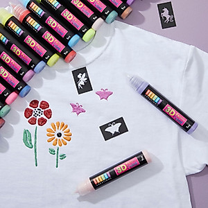 3D Fabric Paint 30 Colors with Sticker Stencils, Permanent Textile Paint Includes Neon, Metallic, Glitter for Clothing