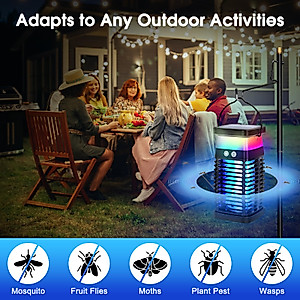 Portable Fly Trap for Indoor & Outdoor, Handheld Outdoor Bug Zapper - 4200V High-Voltage Electric Mosquito Killer with UV Light, IP68 Waterproof, USB-C & Solar Charging, 4000mAh Battery